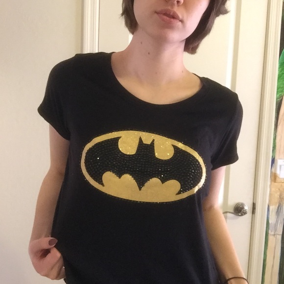Shirts & Tops | Glitter Batman Logo Rhinestone Tshirt | Poshmark